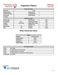 ParticleX Steel Metal Cleanliness Example Report | Nanoscience Instruments